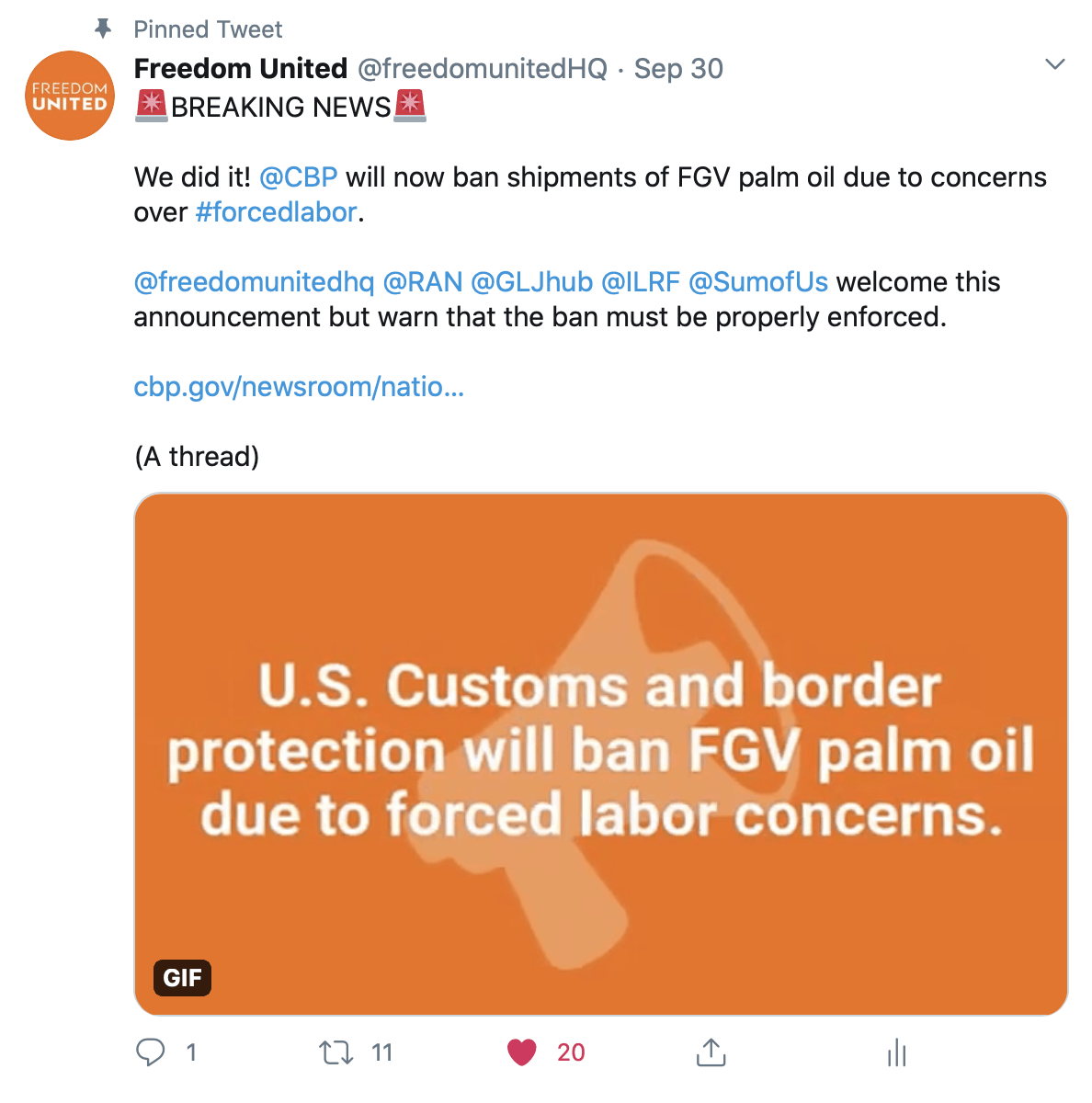 Campaign win! U.S. blocks imports of tainted palm oil - FreedomUnited.org
